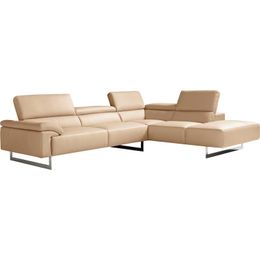 Egoitaliano Ecksofa &raquo;Malika, elegant und bequem, Designsofa, L-Form&laquo; mit Ottomane, inkl. Kopfteilverstellung und chromfarbenen Metallf&uuml;&szlig;en beige Leder &raquo;BULL&laquo; (