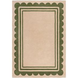 FLAIR RUGS Wollteppich &raquo;Lois mit Jakobsmuschelbord&uuml;re&laquo; rechteckig 10 mm H&ouml;he mit Jakobsmuschelbord&uuml;re gr&uuml;n Kunstfaser, Wolle B : 160cm 1 Stk., 10mm, L
