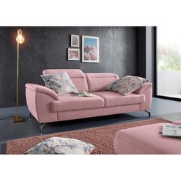 Sit & More sit&more 2,5-Sitzer &raquo;Percy&laquo; 12 cm Fu&szlig;h&ouml;he, Sitztiefenverstellung, wahlweise Kopfteilverstellung rosa B/H/T: 207cm x 112cm, Feinstruktur,mit 