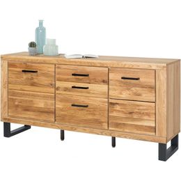 Home Affaire Kommode 1 Stk. tlg. Industriestil, Teilmassiv Eiche, schwarze Elemente, Modern FSC -zertifiziertes teilmassives Holz B/H/T: 158,5cm x 