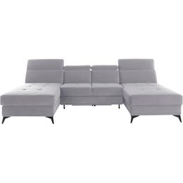 OTTO home Wohnlandschaft &raquo;Cardiz U-Form&laquo; inkl.Kopfteilverstellung und Federkern wahlweise mit Schlaffunktion grau Webstoff (100% Polyester);Luxus-