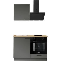 KOCHSTATION K&uuml;chenzeile &raquo;KS-Solmera&laquo; Breite 120cm, vormontiert, inkl. Tisch, wahlweise mit E-Ger&auml;ten grau B/H/T: 120cm x 207cm x 60cm, ohne Ger&auml;te, 