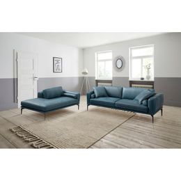 Egoitaliano Polstergarnitur &raquo;Masu, Design trifft sensationellen Sitzkomfort&laquo; Set besteht aus 2,5-Sitzer, freistehende Ottomane und 3 Rollkissen blau Leder &raquo;BULL&laquo; 