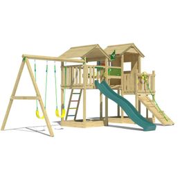 Jungle Gym Spielturm &raquo;Stronghold&laquo; Spielanlage mit 2 T&uuml;rmen, Schaukel und Rutsche mit Wasseranschluss gr&uuml;n Holzwerkstoff Einheitsgr&ouml;&szlig;e