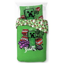 Minecraft Kinderbettw&auml;sche &raquo; Metro Art&laquo; 2 100% Baumwolle gr&uuml;n Linon, Obermaterial: 100% Baumwolle B/L: 135cm x 200cm, 1 Stk., 1 Stk., Linon, B/L: 80cm x 80cm, 2