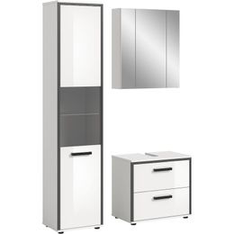 Welltime Badm&ouml;bel-Set &raquo;KAJO, 3-tlg. Badkombination, wei&szlig; hochglanz&laquo; Set, Set, best. aus:1Hochschrank,1Spiegelschrank,1Waschbeckenunterschrank, 3 Stk. 