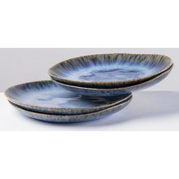gipfelst&uuml;ck Dessertteller &raquo;Teller Set, Wilde Schlucht&laquo; Scandi-Style, gl&auml;nzende Reaktivglasur, jedes St&uuml;ck ein Unikat blau Steinzeug 22cm
