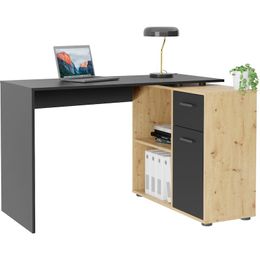FMD Eckschreibtisch &raquo;AUGSBURG&laquo; Schreibtisch/ Sideboard m. Stauraum, beids. montierb., 117 oder 148 cm schwarz B/H/T: 117cm x 73,5cm x 50cm