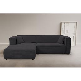 WERK2 Ecksofa &raquo;Atlanta-New, modernes Design, Stellma&szlig;e 295x182 cm, L-Form, Kedernaht&laquo; hoher Komfort, Schlaffunktion & Bettkasten, Cord, Anthrazit grau