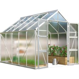 Vitavia Gew&auml;chshaus &raquo;Domus 8300&laquo; mit Doppelschwingt&uuml;ren und bodentiefer T&uuml;rschwelle, 4 mm Hohlkammer silber B/H/T: 257cm x 253,9cm x 325cm