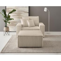 OTTO home Loveseat &raquo;FINNLEY Cord, Loveseat & Hocker im Set&laquo; 2 Stk. tlg. verf&uuml;gbar in den Stoffqualit&auml;ten Boucl&eacute;, Struktur fein und Mega Cord beige 