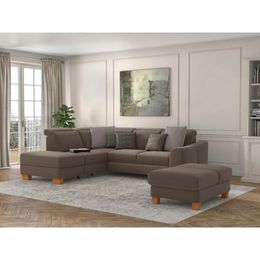 Sit & More sit&more Ecksofa &raquo;Dundee L-Form&laquo; mit Federkern und Massivholzf&uuml;&szlig;en, wahlweise mit Kopfteilverstellung grau B/H/T: 263cm x 86cm x 219cm, Luxus-