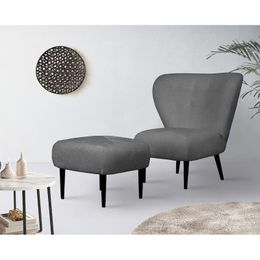 LeGer Home by Lena Gercke Sessel &raquo;Dinah&laquo; Knopfheftung im R&uuml;cken, wahlweise mit oder ohne Hocker grau 100% Polyester Chenille-Struktur,mit Hocker, B/H/