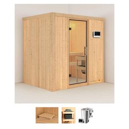 Karibu Sauna &raquo;Finja&laquo; Set, Ofen 3,6 kW Bio-Ofen externe Strg. easy beige Bio-Kombiofen, externe Steuerung, 3,6 kW