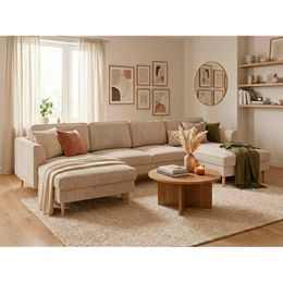 Home Affaire Wohnlandschaft &raquo;Booster, whlw. mit Schlaffunktion & Bettkasten, Fu&szlig; Buche lackiert&laquo; Sofa in U-Form, Breite 305 cm, in Cord oder Struktur 