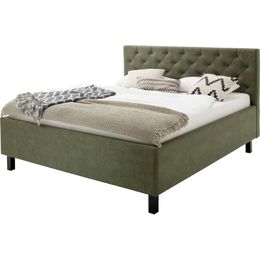 Meise M&ouml;bel meise.m&ouml;bel Polsterbett &raquo;San Remo&laquo; mit Bettkasten gr&uuml;n Liegefl&auml;che L&auml;nge B: 200cm x 180cm, Webstoff Holzfu&szlig;: schwarz lackiert, H&ouml;he Bettseite: 55cm, 