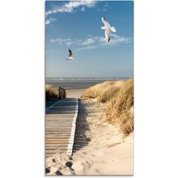 Artland Glasbild &raquo;Nordseestrand auf Langeoog mit M&ouml;wen&laquo; Strand 1 Stk. tlg. in verschiedenen Gr&ouml;&szlig;en blau B/H/T: 30cm x 60cm, Glasbild Strand, 1 Stk.