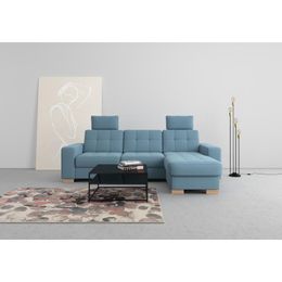 Sit & More sit&more Ecksofa &raquo;Quincy L-Form&laquo; wahlweise mit Schlaffunktion und Bettkasten blau B/H/T: 252cm x 82cm x 161cm, Luxus-Microfaser, Recamiere rechts, 