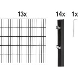 Alberts Doppelstabmattenzaun &raquo;Grundset&laquo; H&ouml;he: 80-200 cm, Gesamtl&auml;nge: 4-30 m, zum Einbetonieren Stahl H/L: 140cm x 26m