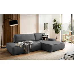 OTTO home Ecksofa &raquo;SHERWOOD Leinenoptik Schlafsofa in L-Form offen (275cm)&laquo; Schlaffunktion und Bettkasten, Kedernaht, hoher Sitz- & Liegekomfort grau 
