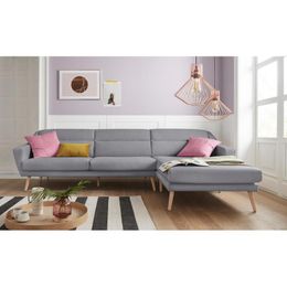 OTTO home Ecksofa &raquo;Bille L-Form&laquo; mit Naht im R&uuml;ckenkissen und Beinen aus Eichenholz grau Samtoptik (100% Polyester);Luxus-Microfaser weich (100% 