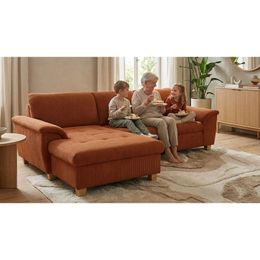 OTTO home Ecksofa &raquo;Eggery 279 x 162 cm, auch mit Schlaffunktion & Bettkasten, Holzf&uuml;&szlig;e&laquo; L-Form, aus haustierfreundlichem Pet Friendly Cord orange 90% 