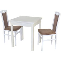 HOFMANN LIVING AND MORE Essgruppe &raquo;3tlg. Tischgruppe&laquo; Spar-Set, 3tlg. Tischgruppe, 3 Stk. tlg. St&uuml;hle montiert wei&szlig; FSC -zertifiziertes Massivholz B/H