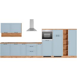 KOCHSTATION K&uuml;chenzeile &raquo;KS-Lana&laquo; 440 cm breit, wahlweise mit oder ohne E-Ger&auml;te blau B/H/T: 440cm x 200cm x 60cm, ohne E-Ger&auml;te