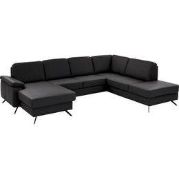 Die PlanBar Wohnlandschaft &raquo;PN-EM15047 U-Form, ohne Kopfst&uuml;tzen&laquo; Echtleder, wahlweise mit Schlaffunktion u. Stauraum schwarz B/H/T: 309cm x 88cm x 