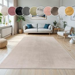 Paco Home Fellteppich &raquo;Kunstfell Soft 380&laquo; rechteckig 14 mm H&ouml;he Langflor, Kuschelteppich - besonders weich, Uni-Farben beige Polyester B : 140cm 1 Stk., 14mm, 
