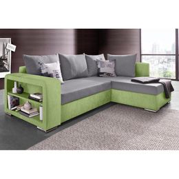 Collection AB Ecksofa &raquo;John L-Form, B: 226 cm&laquo; Schlaffunktion, Bettkasten, Regalelement & 2 Zierkissen, Federkern gr&uuml;n Zierkissen: 100% Polyester;