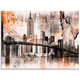 Artland Glasbild &raquo;New York Skyline Collage V&laquo; Amerika 1 Stk. tlg. in verschiedenen Gr&ouml;&szlig;en orange B/H/T: 60cm x 45cm, Glasbild Amerika Querformat, 1 Stk.