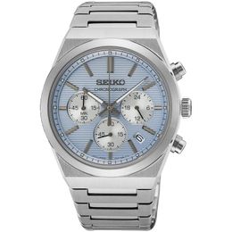 Seiko Herren Chronograph Quarzuhr, Armbanduhr, Herrenuhr, Edelstahlarmband, analog, Tag silber Einheitsgr&ouml;&szlig;e