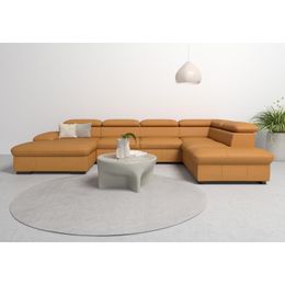 OTTO home Wohnlandschaft &raquo;Alberto U-Form&laquo; mit Kopfteilverstellung, wahlweise mit Schlaffunktion gelb Luxus-Microfaser in Lederoptik (100% Polyester);