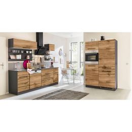KOCHSTATION K&uuml;chenzeile &raquo;KS-Tulsa&laquo; ohne E-Ger&auml;te, Breite 350 cm, schwarze Metallgriffe, MDF Fronten braun B/H/T: 350cm x 60cm