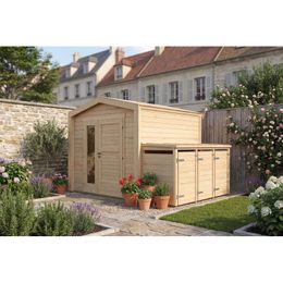 Weka Gartenhaus &raquo;Killarney&laquo; Doppelt&uuml;r, 1 1/2 Seite mit Fenster, inkl. 3er M&uuml;lltonnenbox Massivholz ohne Fu&szlig;boden, ohne Dacheindeckung