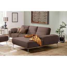 W.Schillig Ecksofa &raquo;run, Designsofa mit tollem Sitzkomfort, L-Form&laquo; mit elegantem Holzsockel, F&uuml;&szlig;e in Chrom gl&auml;nzend, Breite 279 cm braun Longlife 