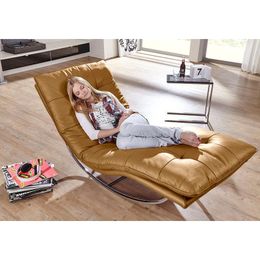 W.Schillig Relaxliege &raquo;daily dreams&laquo; in Waffelkissen-Optik, Schaukelgestell Chrom gl&auml;nzend, in 2 Breiten gelb Longlife Xtra-Leder Z69: Das feinnarbige