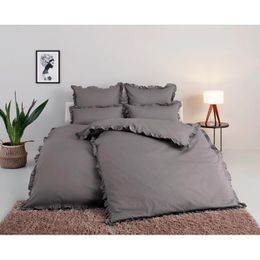OTTO home Bettw&auml;sche &raquo;Violetta in Gr. 135x200 oder 155x220 cm&laquo; 2 Bettw&auml;sche aus Baumwolle, romantische Bettw&auml;sche mit Volants grau Renforc&eacute;, 