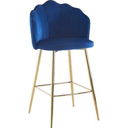 Salesfever Barhocker &raquo;Clam Barstuhl mit Stil&laquo; Set, 2er Set, Extravagantes Muscheldesign im praktischen 2er Set blau Samt (100% Polyester), Metall B/H/