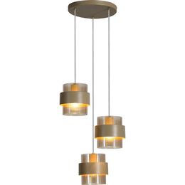 Searchlight Pendelleuchte &raquo;Royal 3Lt Pendelleuchte, Sandmetall, bernsteinfarbenes geripptes Glas&laquo; E27 1 Stk. geripptes Glas H: 23cm, 1 Stk.