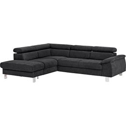 COTTA Ecksofa &raquo;Komaris L-Form, B: 249 cm&laquo; mit Kopfteilverstellung, optional Schlaffunktion, Bettkasten & Licht schwarz Microfaser PRIMABELLE (100% 