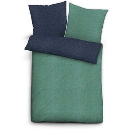 Biberna Wendebettw&auml;sche &raquo;HERMAL Melange Flanell uni, kuschelig weich&laquo; 3 Stk. Flanell in Melangeoptik, Winterbettw&auml;sche, Made in Germany gr&uuml;n Flanell, 