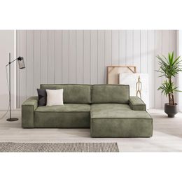 OTTO home Ecksofa &raquo;SHERWOOD Vintage Lederoptik L-Form, 267 cm&laquo; Schlaffunktion mit Bettkasten (210x136 cm), Cord, Vintage, Samtvelours gr&uuml;n 100% 