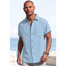 Beach Time Beachtime Herren Kurzarmhemd &raquo;Regular fit&laquo; Kurzarm, Freizeithemd aus Musselin-Ware blau L (41/42), N-Gr