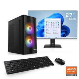 CSL PC-Komplettsystem &raquo;Spectrum V25287W&laquo; 27 &prime;&prime; AMD Ryzen 7 Intel Graphics, 4 Xe Cores 16 GB RAM 1.000 GB SSD schwarz Inkl. 27 Zoll Full-HD Monitor, 