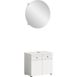 Welltime Badezimmer-Set &raquo;VICENZA, Breite 60cm, 2-teilig, mit Ornamentabsetzung&laquo; best. aus: Waschbeckenunterschrank und Spiegelschrank wei&szlig; 