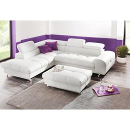COTTA Polstergarnitur &raquo;Chef L-Form&laquo; Set, Set bestehend aus: Ecksofa mit Kopfteilverstellung & Hocker wei&szlig; B/H/T: 262cm, Leder PAMPAS,mit 