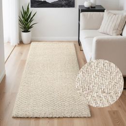 ELLE DECORATION Wollteppich &raquo;Majoli, auch als L&auml;ufer&laquo; rechteckig 10 mm H&ouml;he Herringbone, Wolle, Jute, Natur, Wohnzimmer, Schlafzimmer, Boho,Skandi 