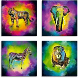Artland Leinwandbild &raquo;Farbexplosion Elefant L&ouml;we Zebra Tiger&laquo; Wildtiere 4 Stk. tlg. 4er Set, verschiedene Gr&ouml;&szlig;en bunt Leinwand, MDF B/H/T: 30cm x 30cm, 